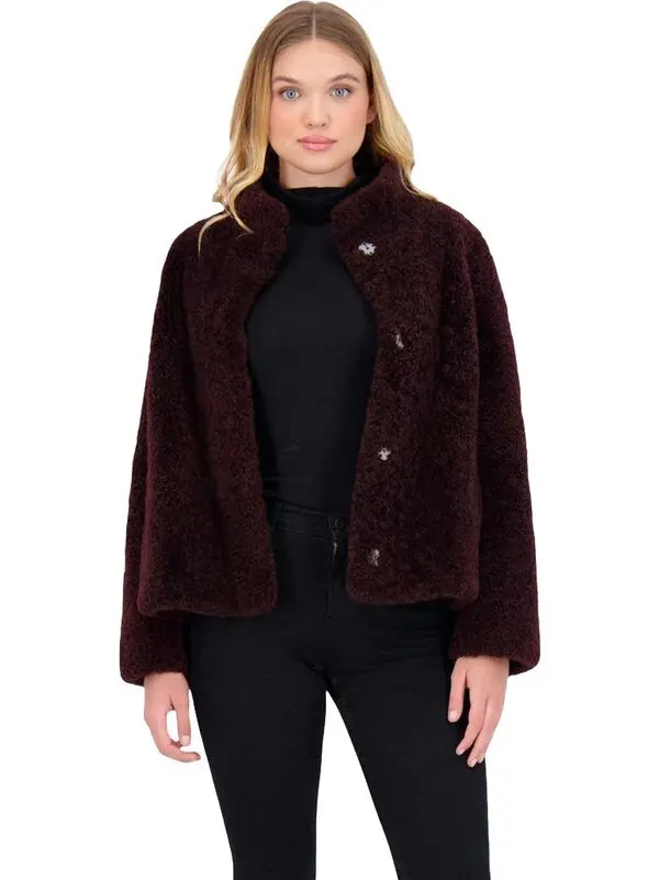 Gorski Sheared Genuine Shearling Jacket - Dark Burgundy