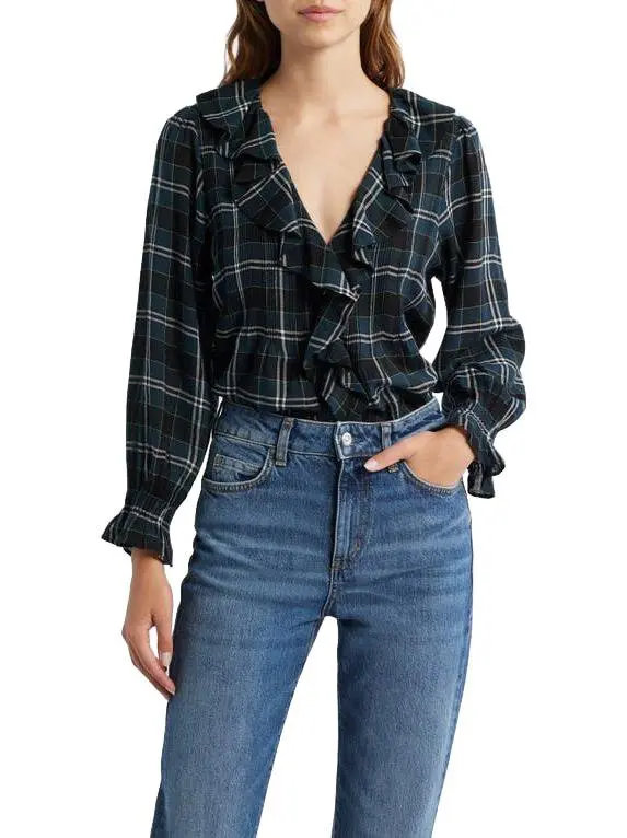 DÔEN Hardy Ruffle Pintuck Organic Cotton Top - Amble Plaid