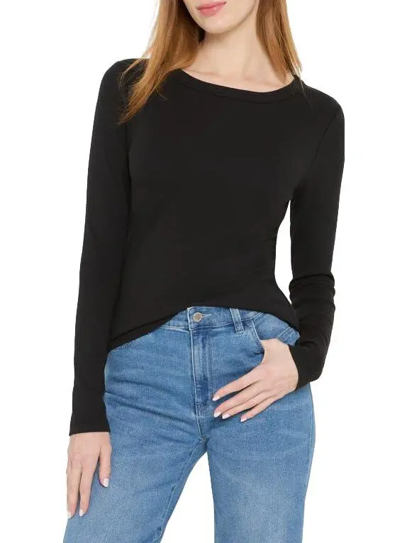 NIC+ZOE Perfect Rib Cotton Blend Long Sleeve Top - Black Onyx