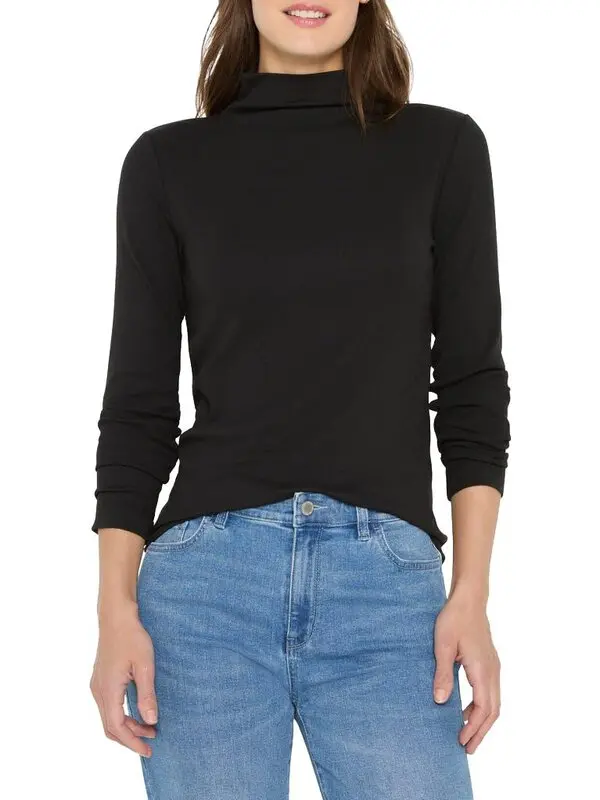 NIC+ZOE Perfect Rib Funnel Neck Top - Black Onyx