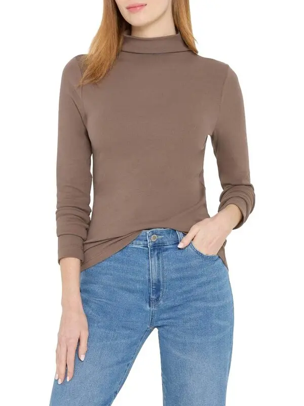 NIC+ZOE Perfect Rib Funnel Neck Top - Cocoa