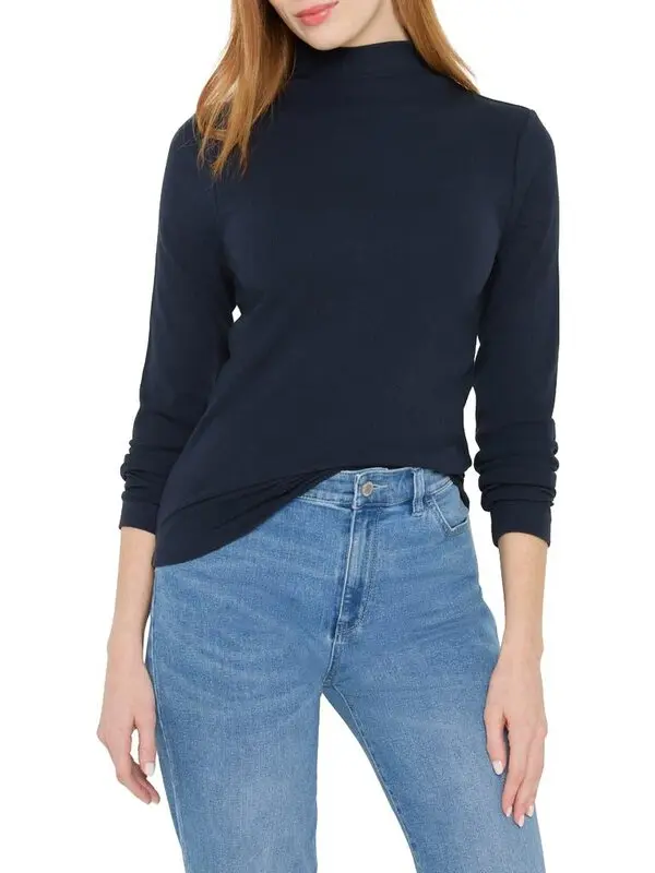 NIC+ZOE Perfect Rib Funnel Neck Top - Dark Indigo