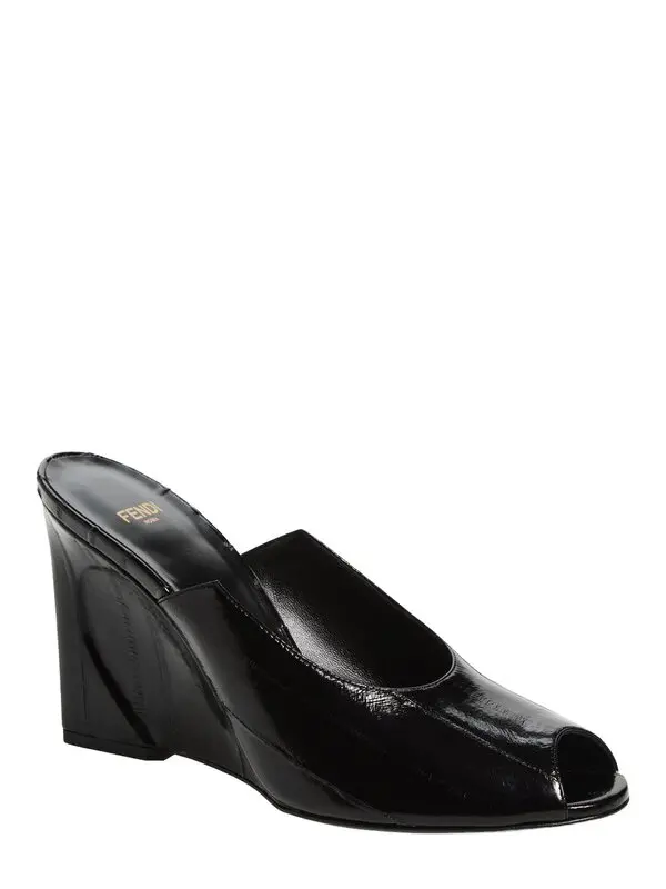 Fendi Genuine Eel Wedge Mules - Nero
