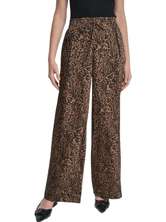 Dkny Cheetah Print Wide Leg Pants - Compact Cheetah