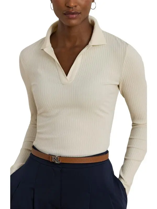 Ralph Lauren Ribbed Long-sleeve Polo Top - Mascarpone Cream