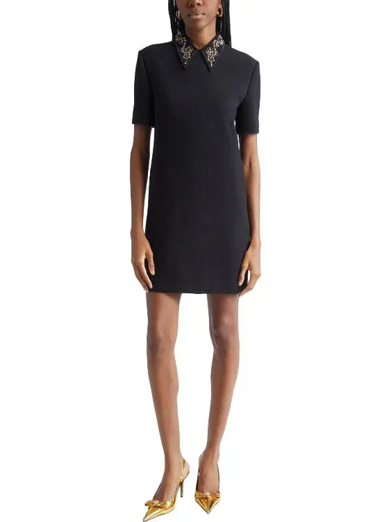 Versace Studded Collar Wool Crepe Minidress - Black