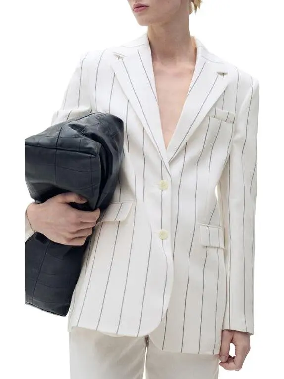 Mango Pinstripe Single-breasted Jacket - White
