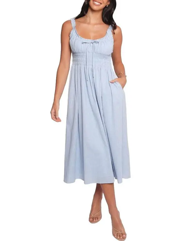PETAL & PUP Smocked Cotton Midi Sundress - Pale Blue