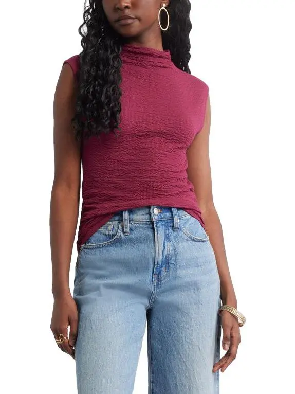 Treasure & Bond Crinkle Mock Neck Top - Burgundy Rhode