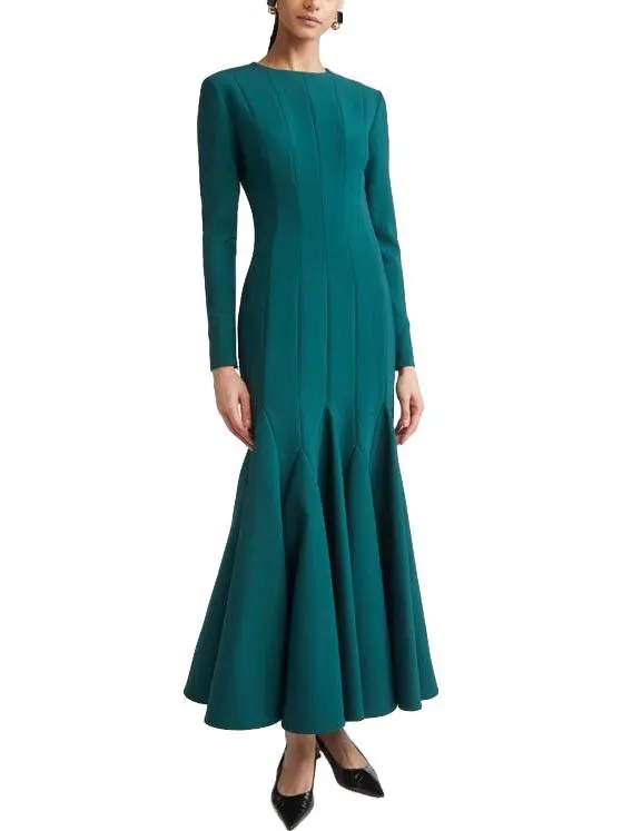 Carolina Herrera Long Sleeve Fit & Flare Dress - Pine Green