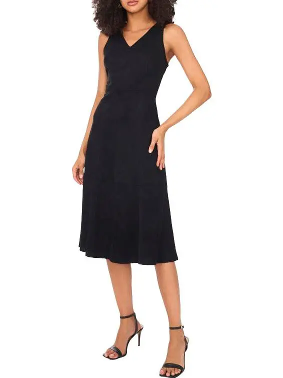 Vince Camuto Faux Suede Fit & Flare Dress - Rich Black