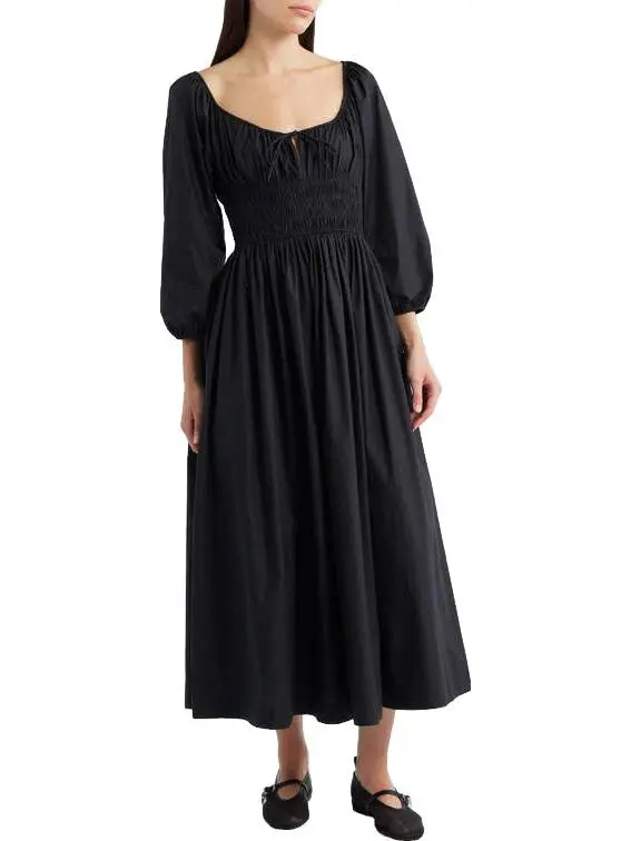 DÔEN Quintessa Shirred Organic Cotton Maxi Dress - Black