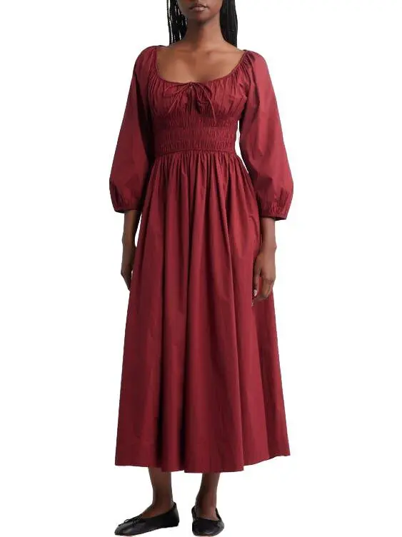 DÔEN Quintessa Shirred Organic Cotton Maxi Dress - Deep Crimson