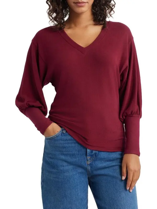 Loveappella Brushed Jersey Top - Burgundy