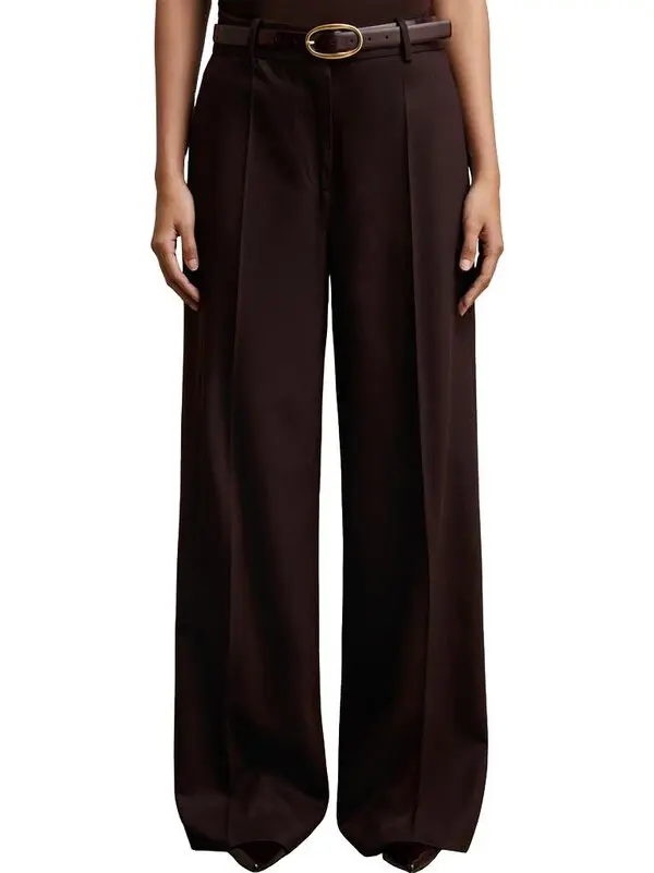 REISS Solene Wool Blend Wide Leg Pants - Aubergine