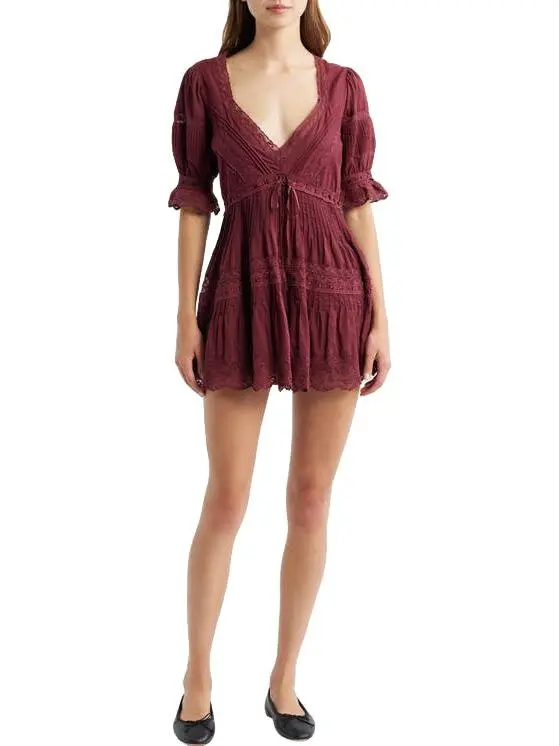 LoveShackFancy Lilias Lace Cotton Minidress - Spiced Berry