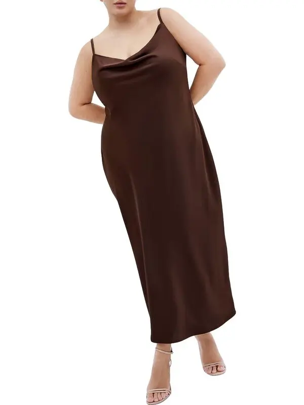 City Chic Satin Slipdress - Truffle