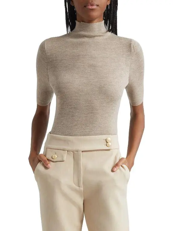 Veronica Beard Alastair Ribbed Merino Wool Sweater - Oatmeal Melange