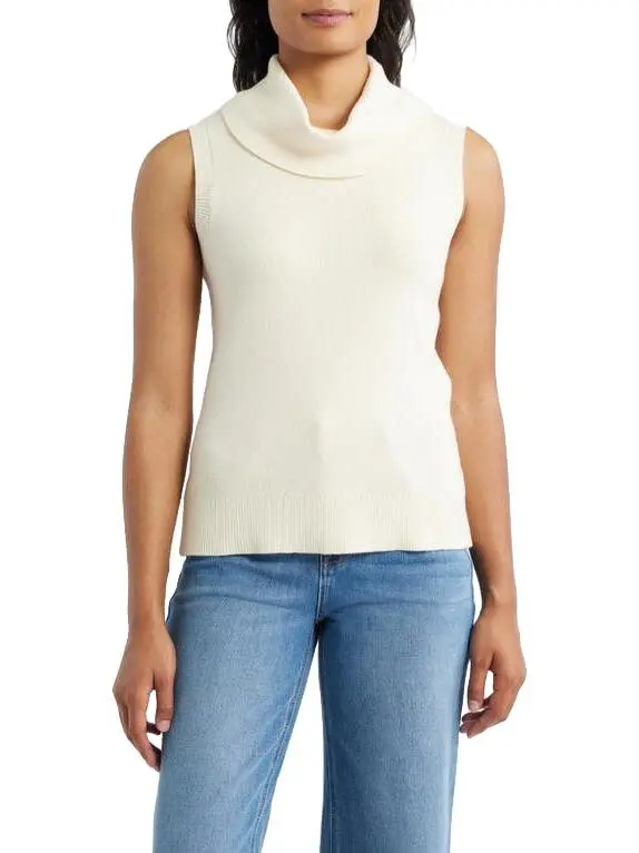 CITY BLUES Sleeveless Turtleneck Sweater - Bone White