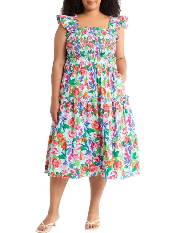 SUGARLIPS Orlena Floral Cotton Sundress - Blue/green