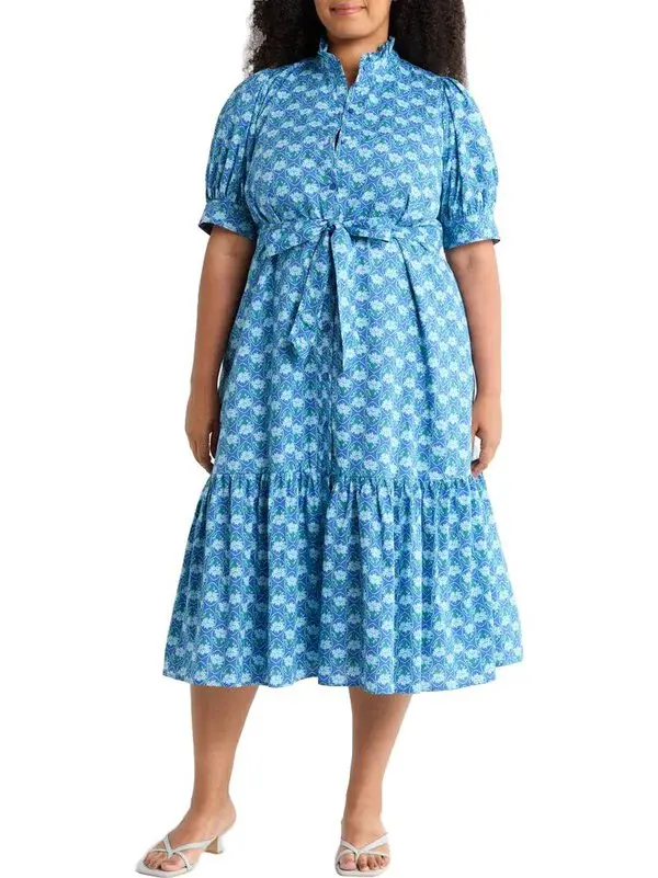 SUGARLIPS Floral Cotton Shirtdress - Blue/green