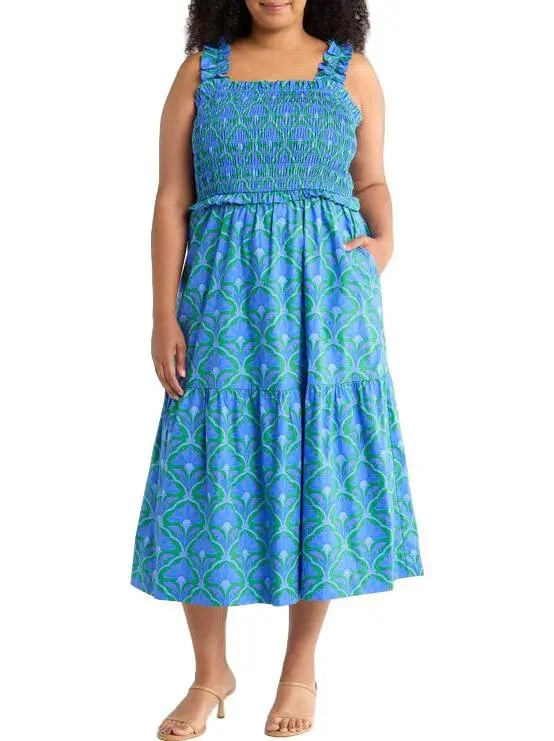 SUGARLIPS Floral Cotton Midi Sundress - Blue/green