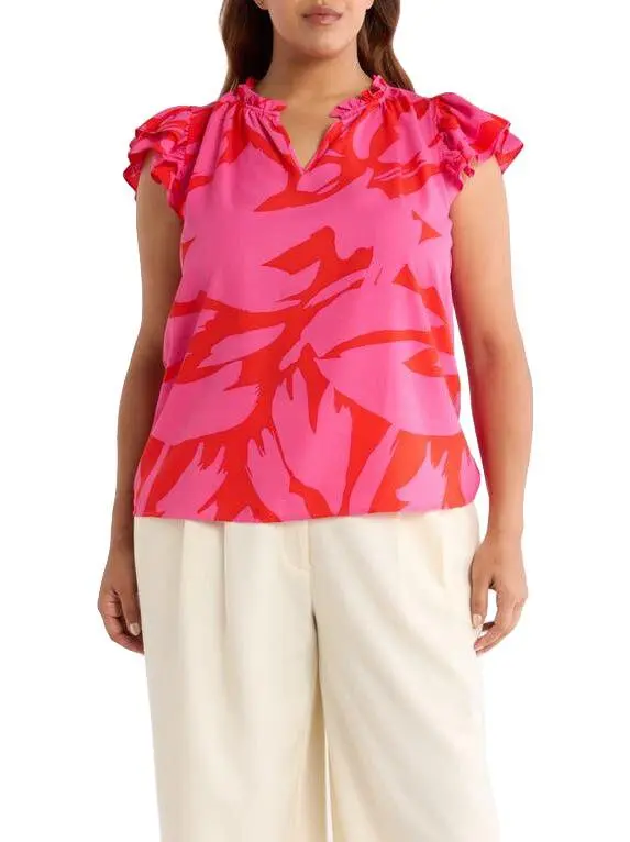 SUGARLIPS Floral Crepe Top - Red/fuchsia