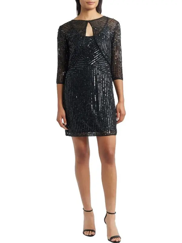Pisarro Nights Sequin Embellished Cocktail Dress With Jacket - Black