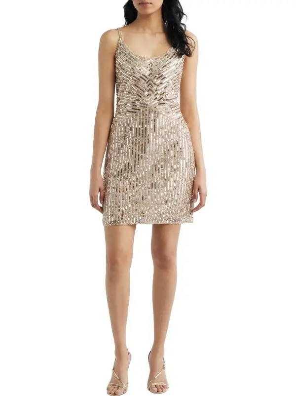 Pisarro Nights Sequin Embellished Cocktail Dress With Jacket - Champagne