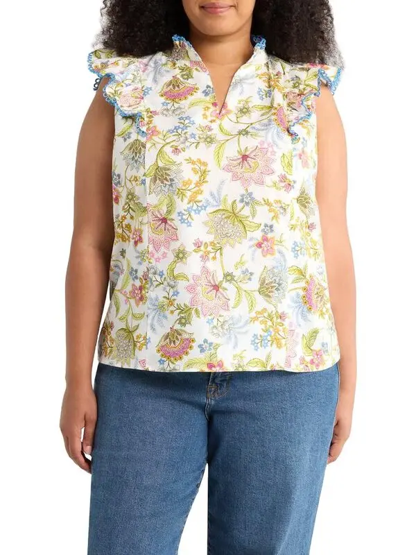 SUGARLIPS Floral Print Cotton Top - Ivory/pink/green/blue