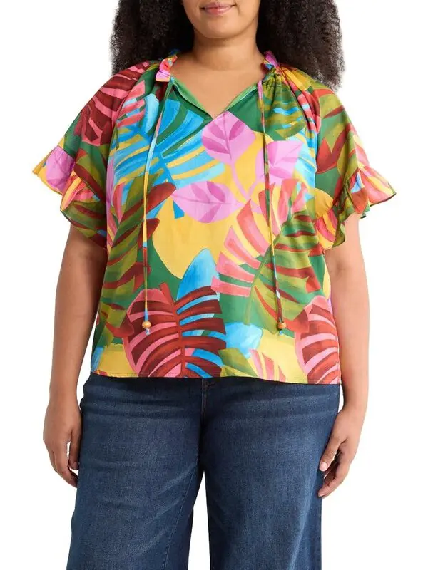 SUGARLIPS Tropical Print Cotton Top - Kelly Green