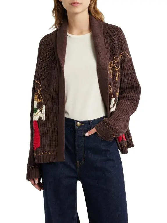 The Great. The Lasso Lodge Cotton Blend Cardigan - Umber