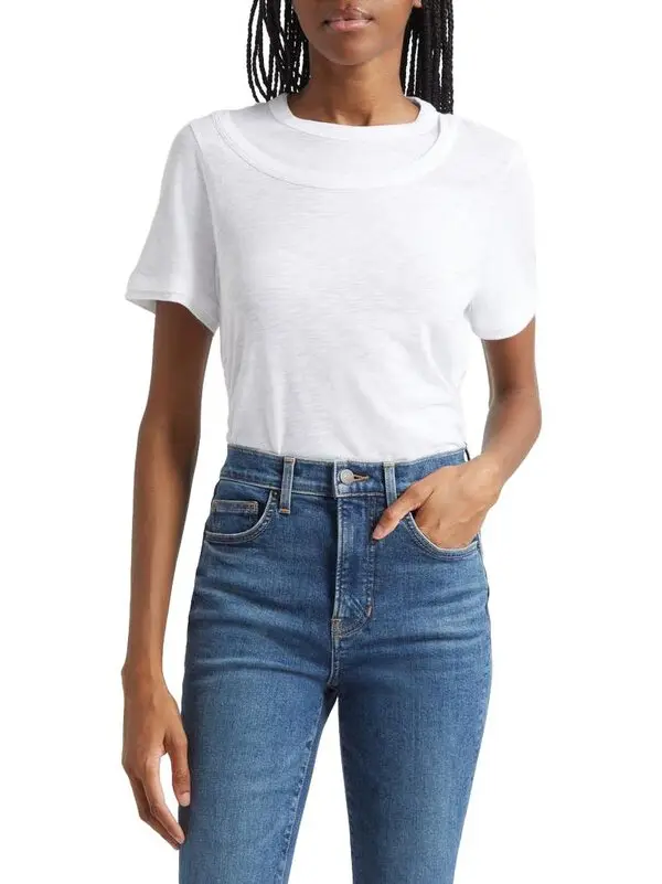 Veronica Beard Damian Ruched Double Collar T-shirt - White