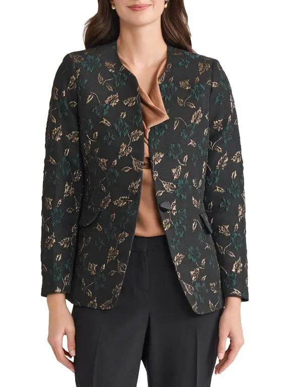 KASPER Printed One-button Blazer - Black Multi