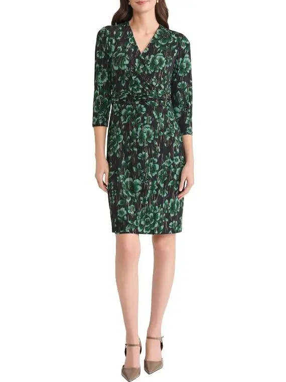 KASPER Metallic Faux Wrap Dress - Black/green Multi