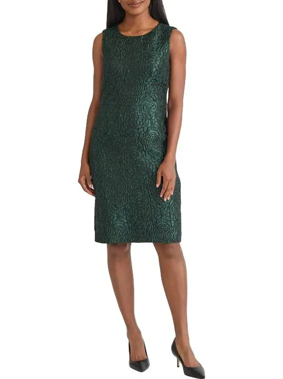 KASPER Floral Jacquard Sheath Dress - Evergreen/black