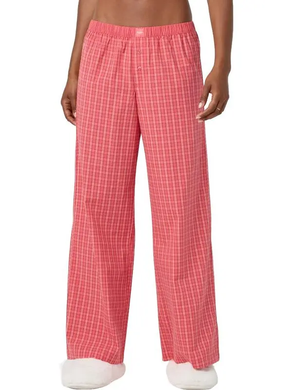 FLORENCE BY MILLS Micro Plaid Wide Leg Pants - Nasturium Plaid