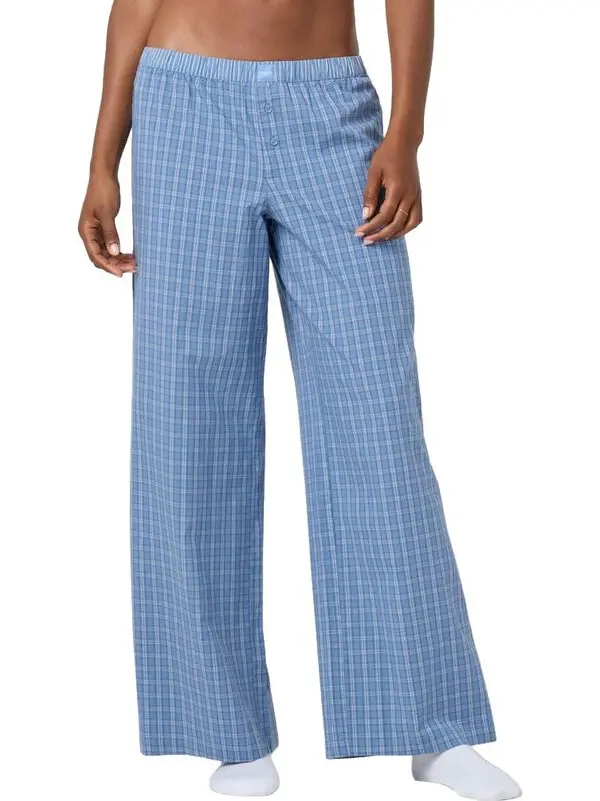 FLORENCE BY MILLS Micro Plaid Wide Leg Pants - Vintage Blue Plaid