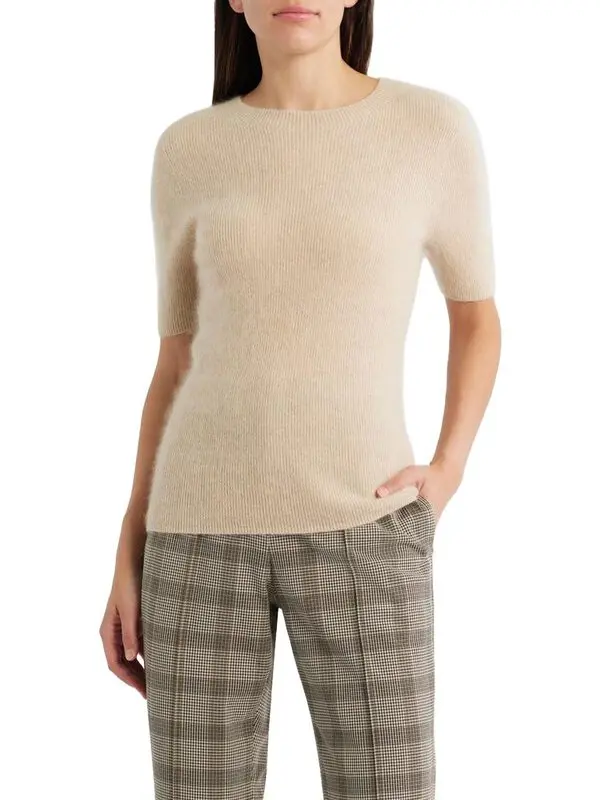 Elie Tahari Cashmere Short-sleeve Sweater - Spun Beige