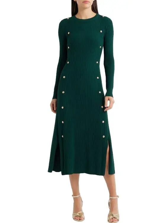Elie Tahari Tamara Long Sleeve A-line Dress - Deep Forest