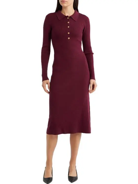 Elie Tahari Kelsey Long Sleeve Midi Dress - Noir Berry