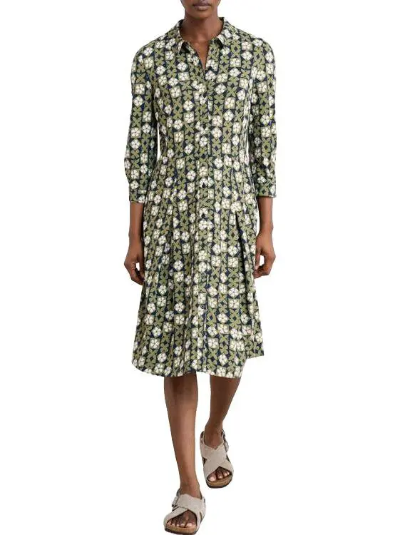 SEASALT CORNWALL Cudden Print Organic Cotton Blend Midi Dress - Clay Stamp Moss