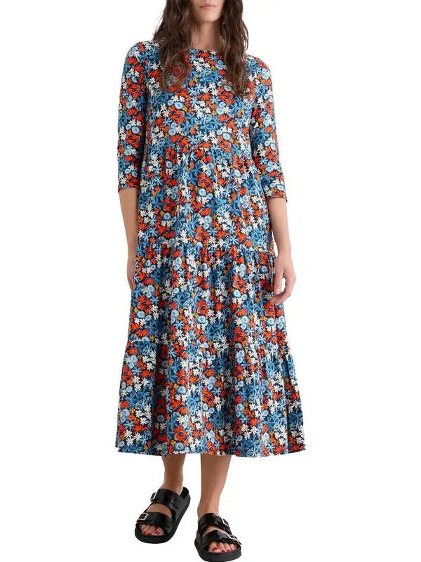SEASALT CORNWALL Tiered Organic Cotton Midi Dress - Pastel Garden Maritime