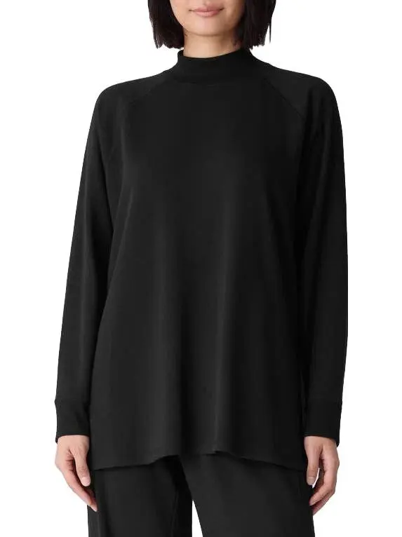 Eileen Fisher Mock Neck Long Sleeve Terry Shirt - Black