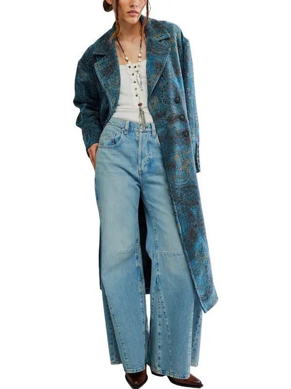 Free People Micah Jacquard Duster Cardigan - Blue Paisley