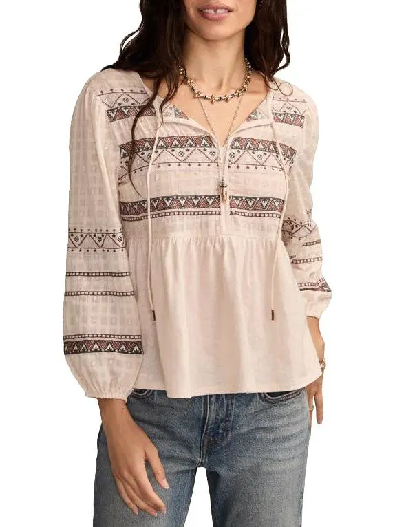 Lucky Brand Embroidered Top - Peach Dust