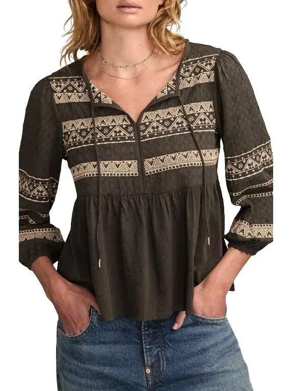 Lucky Brand Embroidered Top - Raven