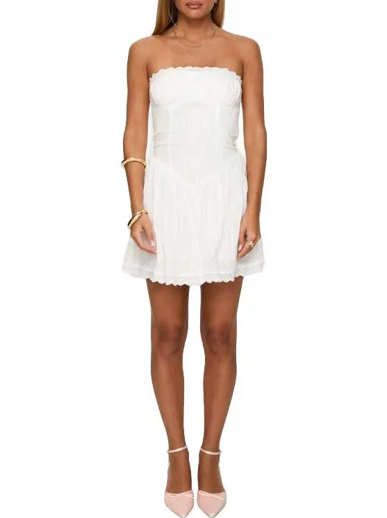 Princess Polly Mirella Lace Trim Strapless Cotton Dress - White