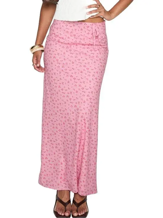 Princess Polly Floral Maxi Skirt With Tie Detail - Pink Multi