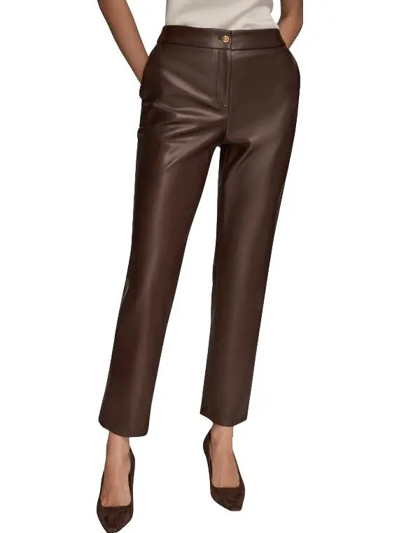 Donna Karan New York Faux Leather Slim Fit Ankle Pants - Chocolate